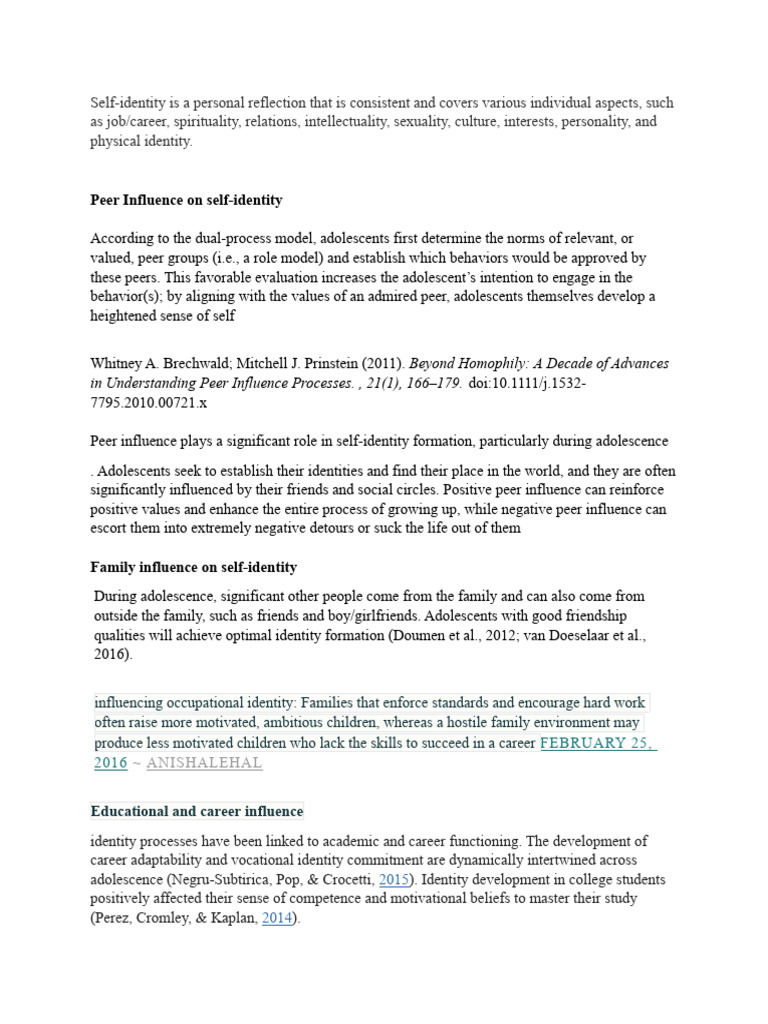 Self Identity | PDF | Adolescence | Self Concept