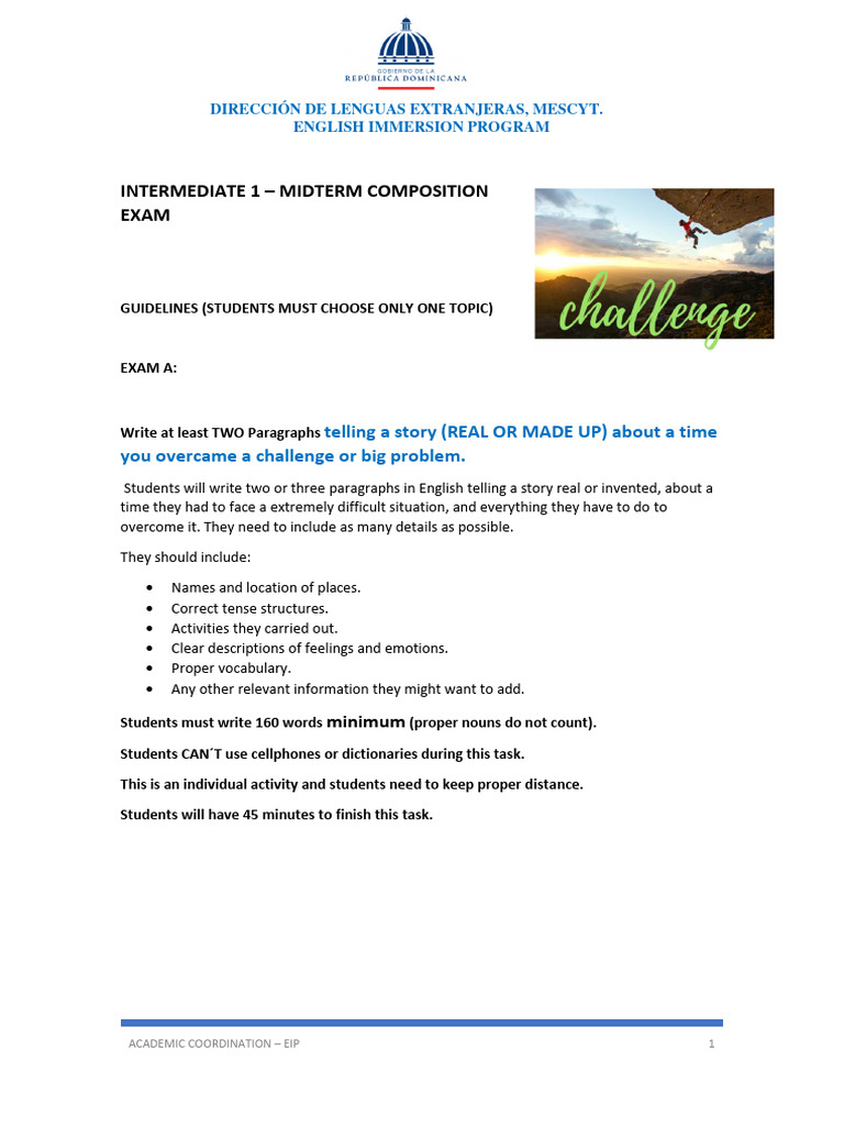 DG Intermediate 1 - Midterm Composition Exam 2023 BBB | PDF