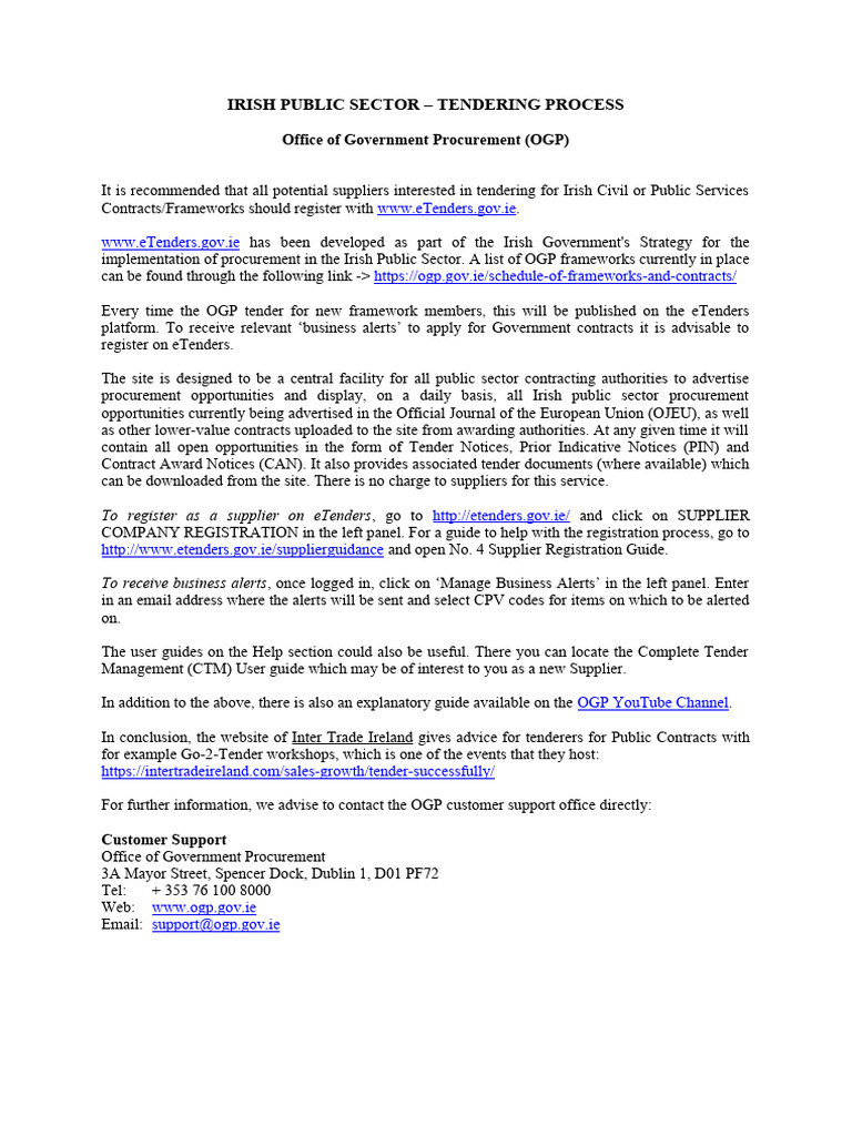 Irish Public Sector - Tendering Process | PDF