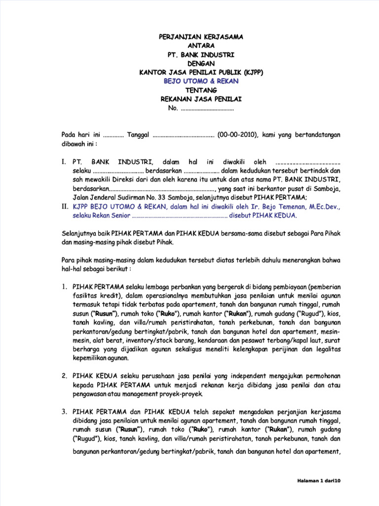 PDF Final Draft Perjanjian Kerjasama Jasa Penilaian Compress | PDF