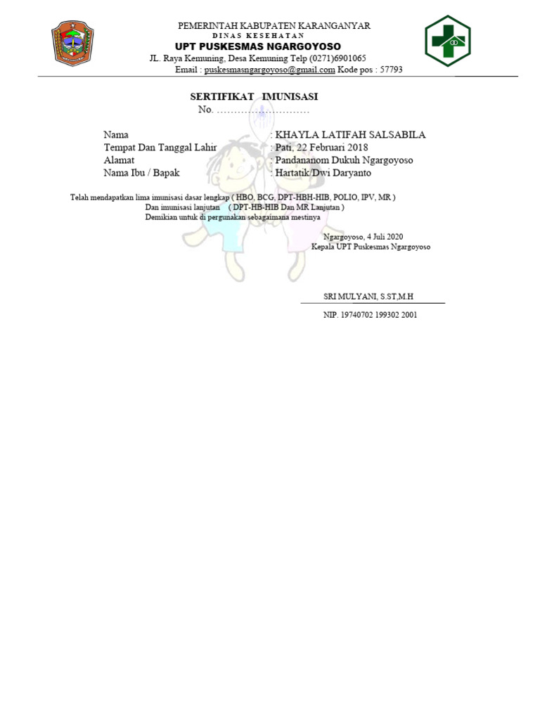 Sertifikat Imunisasi Puskesmas Pdf