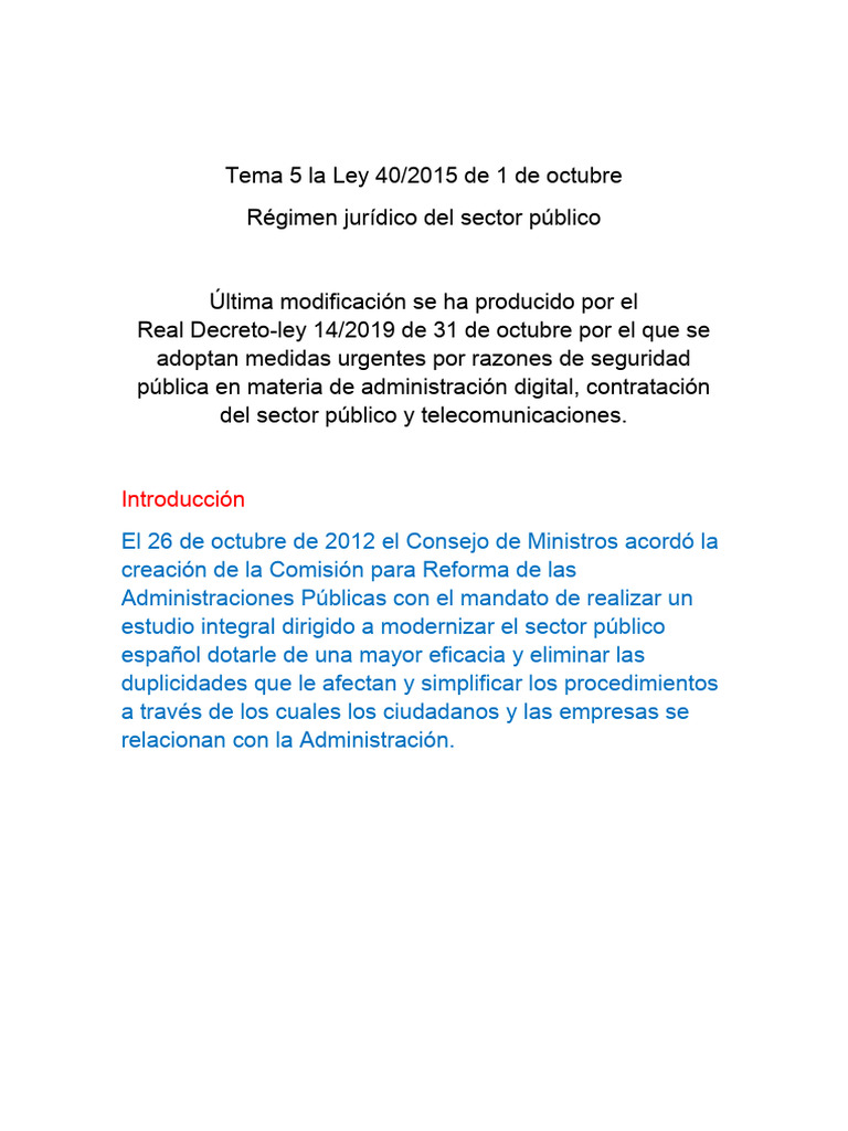 Tema 5 La Ley 40 | PDF | Gobierno | Gobernancia