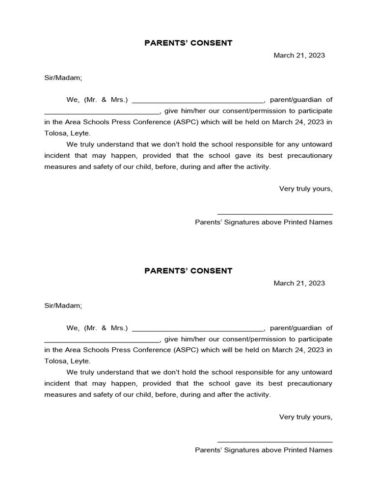 Parents Permit | PDF | Wellness