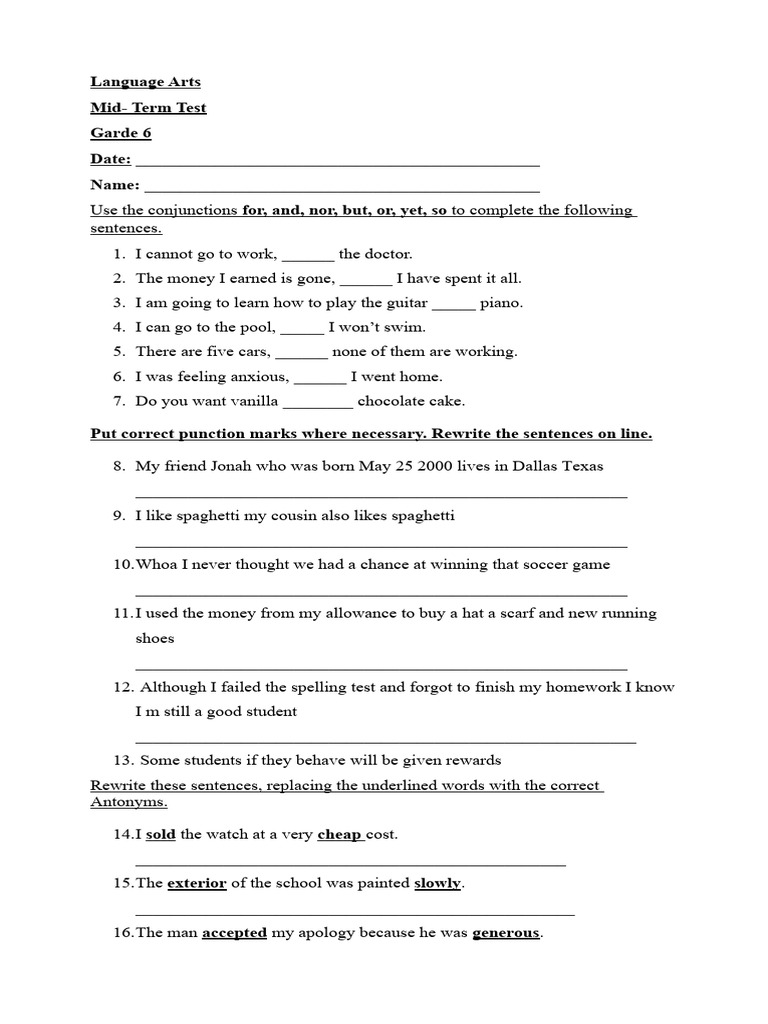 Grade 6 Language Arts Mid-Term Test | PDF | Foreign Language Studies ...