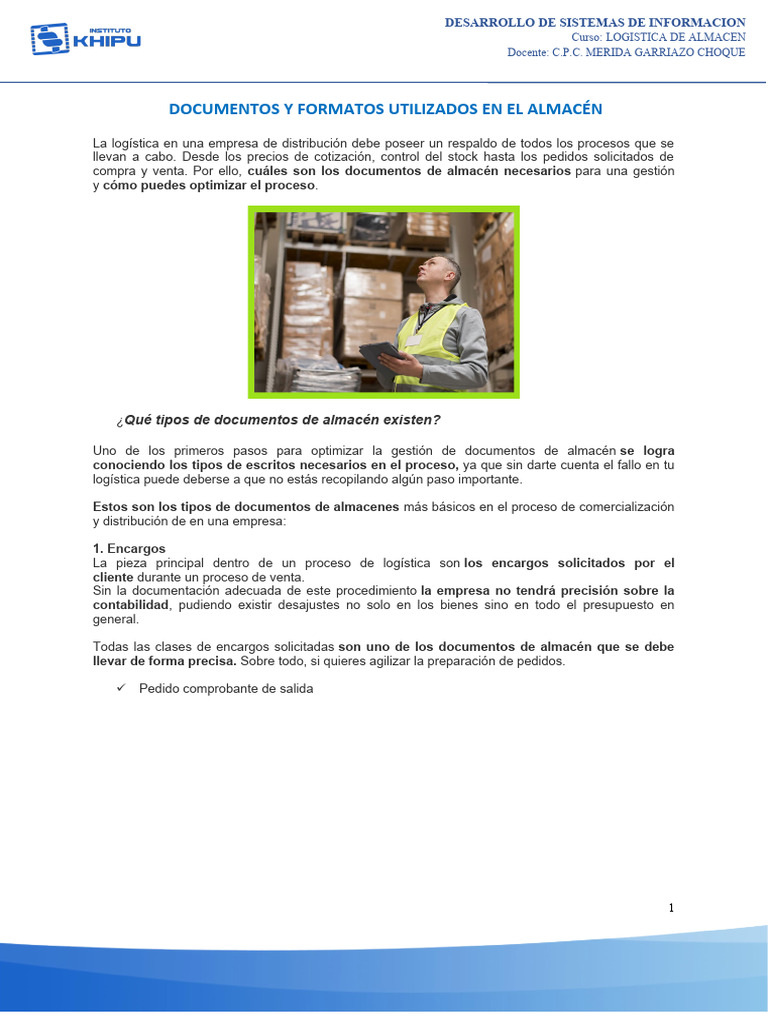 S-06 - Documentos y Formatos Utilizados en Almacen | PDF | Logística | Almacén