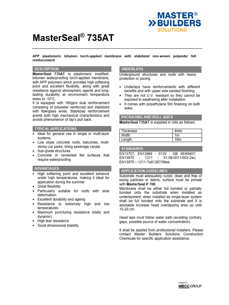 Masterseal 735at Tds | PDF | Concrete | Roof