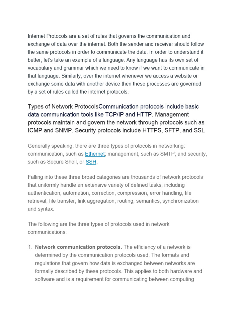 Internet And Network Protocols And Types Pdf Computer Network Internet Protocol Suite