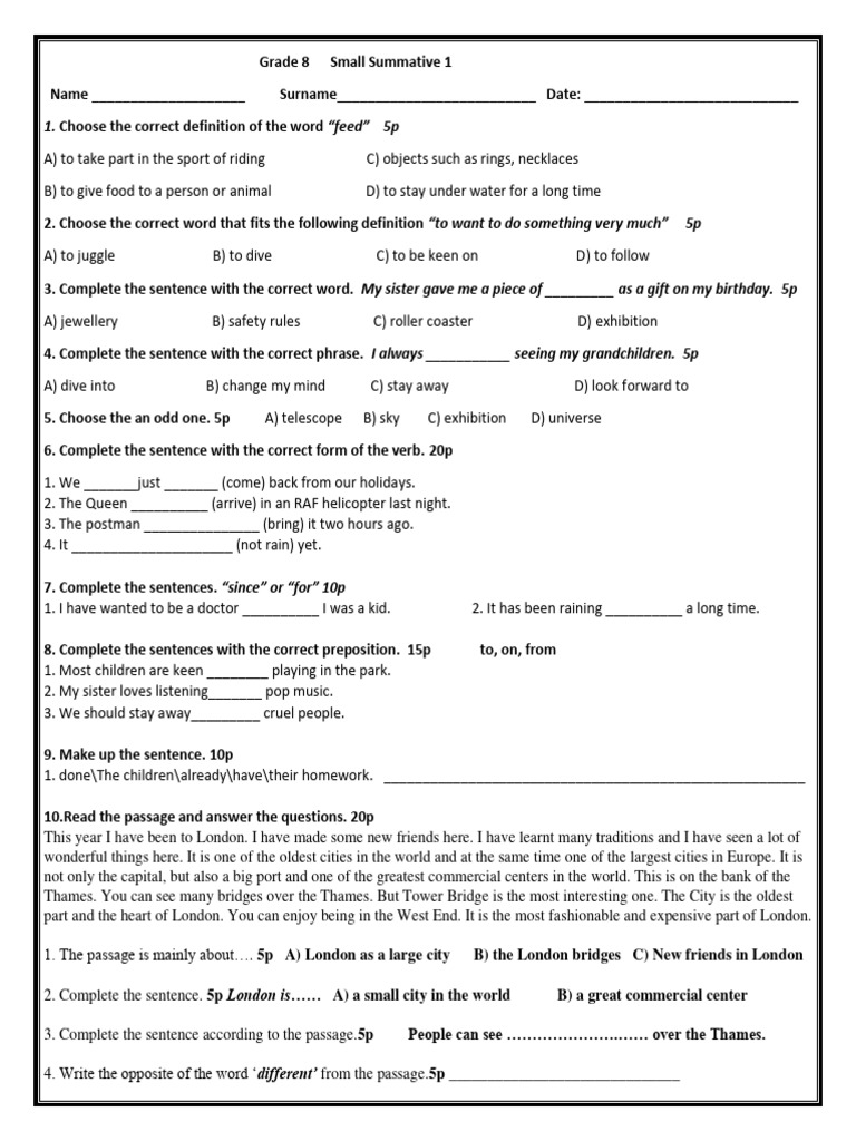 Grade 8 (New) KSQ 1 by Cevahir A.A | PDF | London