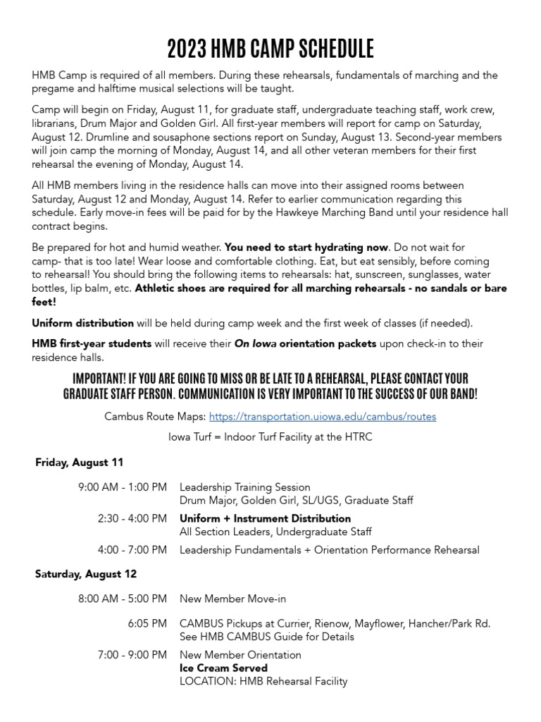 HMB Camp Schedule 2023 | PDF