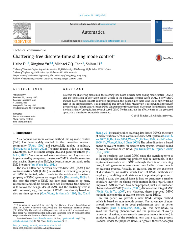 Chattering Free Discrete Time Sliding Mode Control Pdf