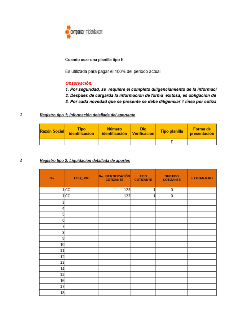 Planilla Tipo e - Macro Ejemplo | PDF