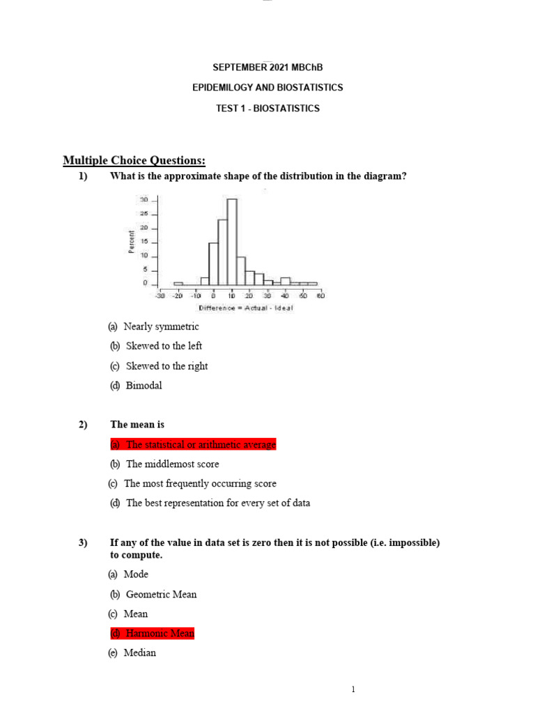 BIOSTATISTICS Mcqs | PDF | Mean | Variance BIOSTATISTICS Mcqs | PDF | Mean | Variance