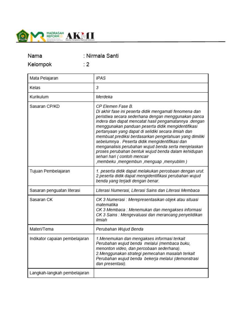 Template Skenario Pembelajaran | PDF