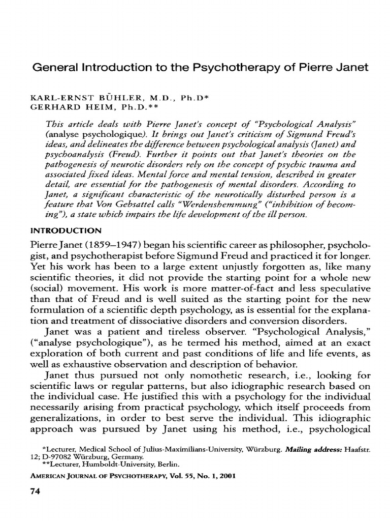 Pierre Janet's Psychological Analysis | PDF | Psychoanalysis ...