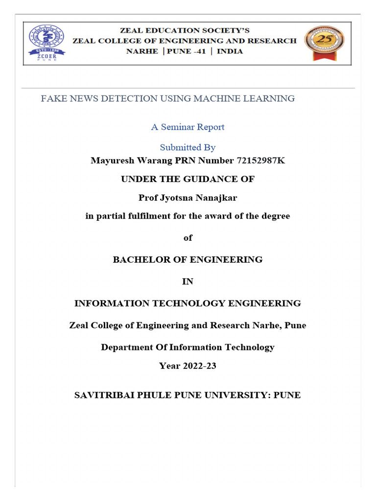 Fake News Detection Using Machine Learning Report Final | PDF | Social ...