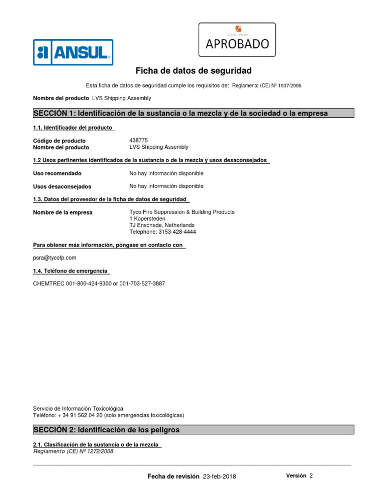 LVS Shipping Assembly ANSUL FDS | PDF | Tecnología