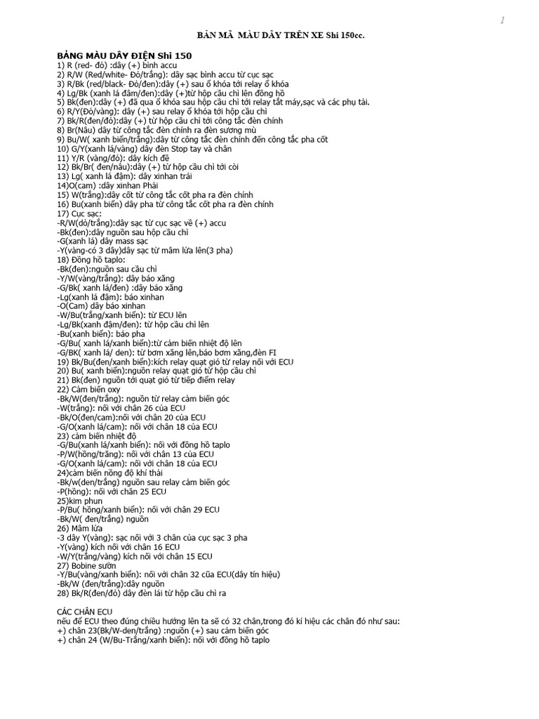 B N MÃ MÀU DÂY TRÊN XE Shi 150cc | PDF