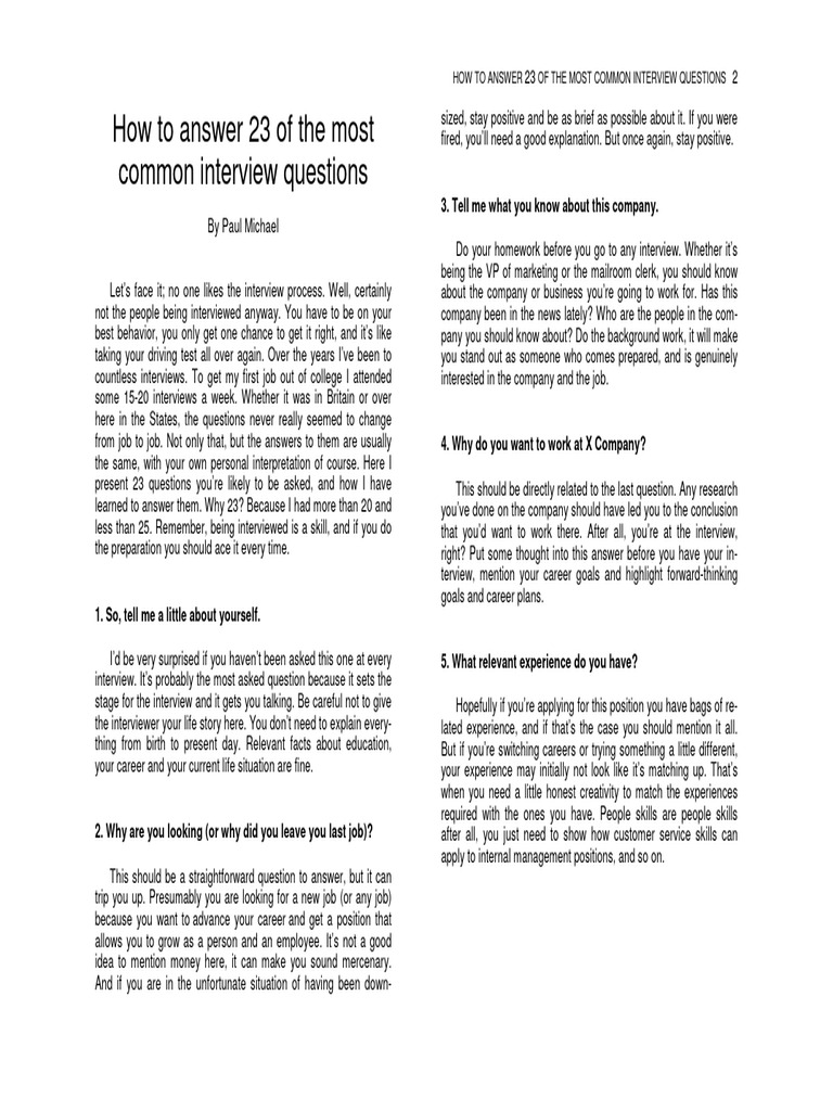 How To Answer 23 of The Most Common Interview Questions | PDF | Experience