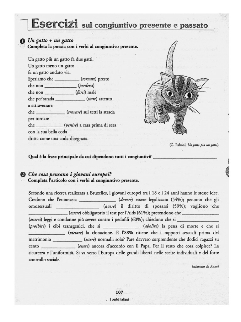 Esercizi Sul Congiuntivo Presente e Passato Con Chiavi | PDF