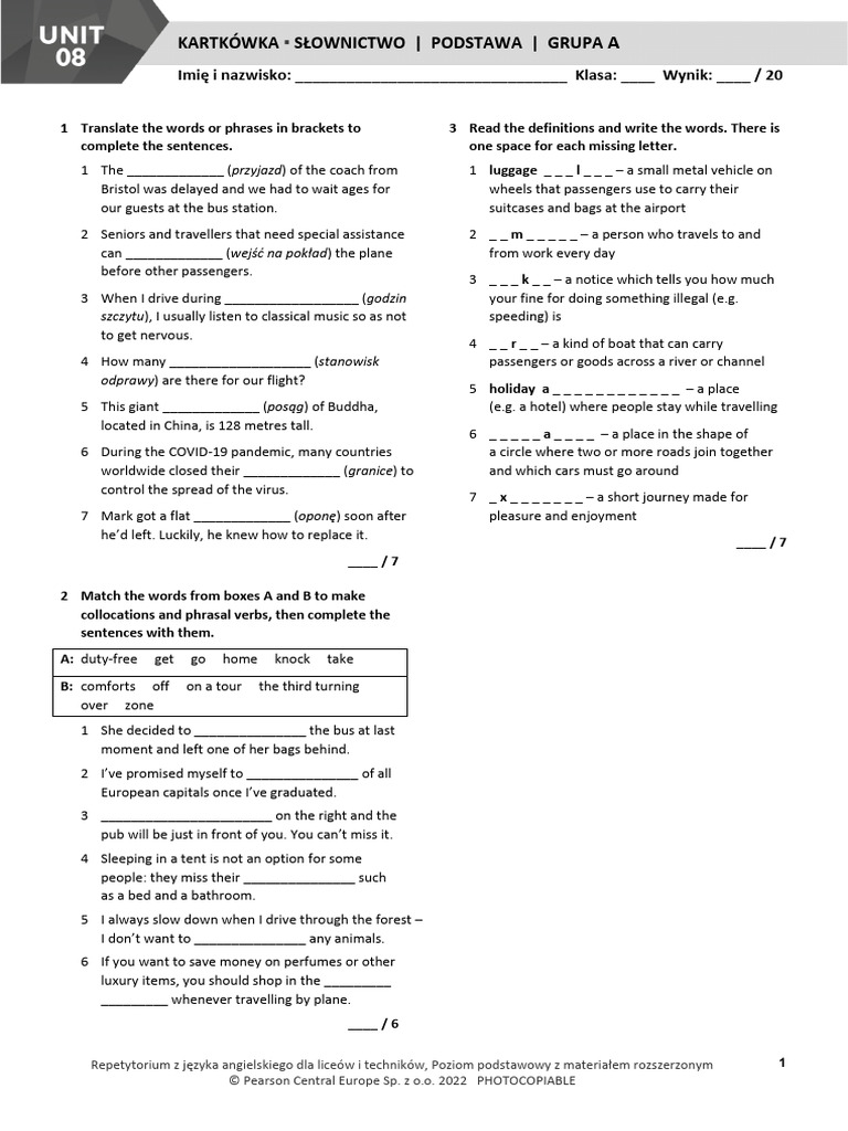 Repetytorium Unit 8: Vocabulary Test | PDF | Linguistics