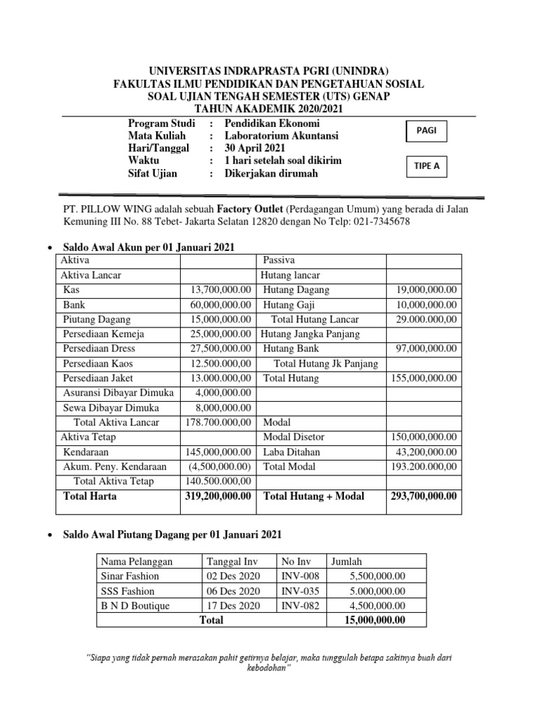 Soal Uts Lab Akuntansi Pagi | PDF