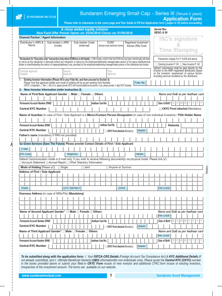 Application Form Sundaram Emerging Small Cap Series III | PDF | Cheque ...