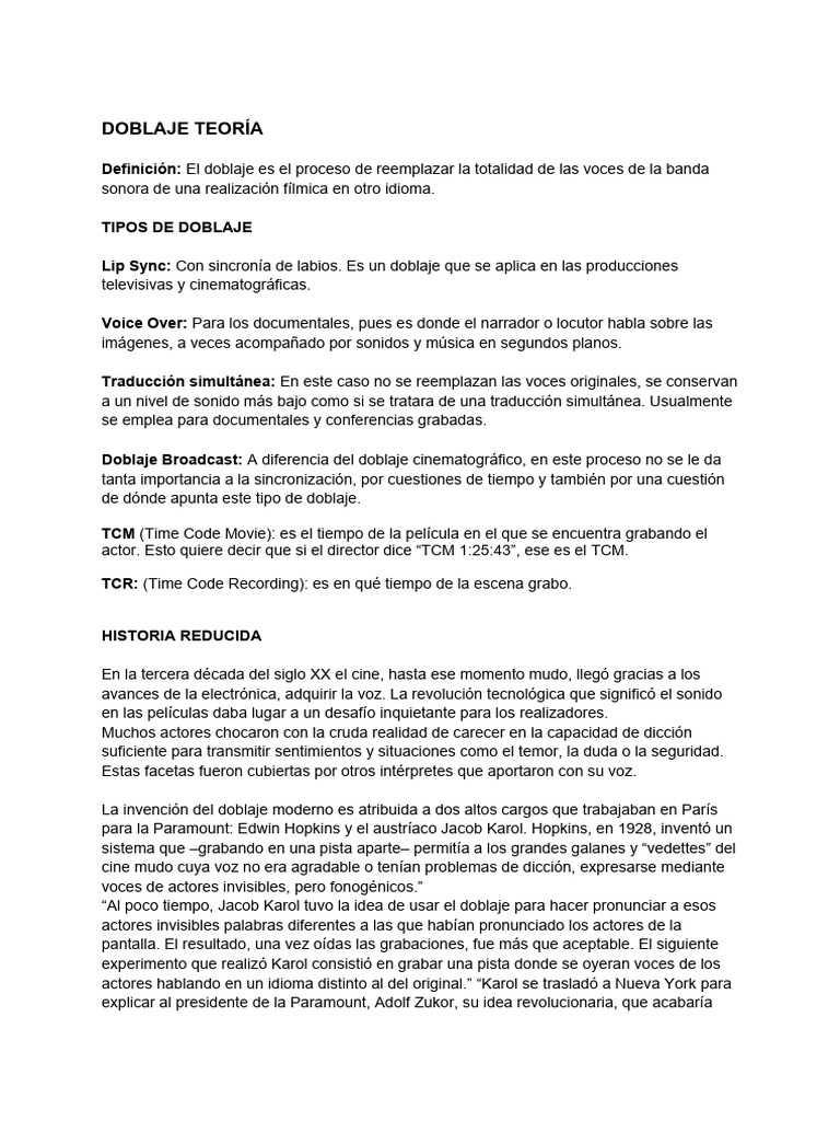 Tipos y Orígenes del Doblaje | PDF