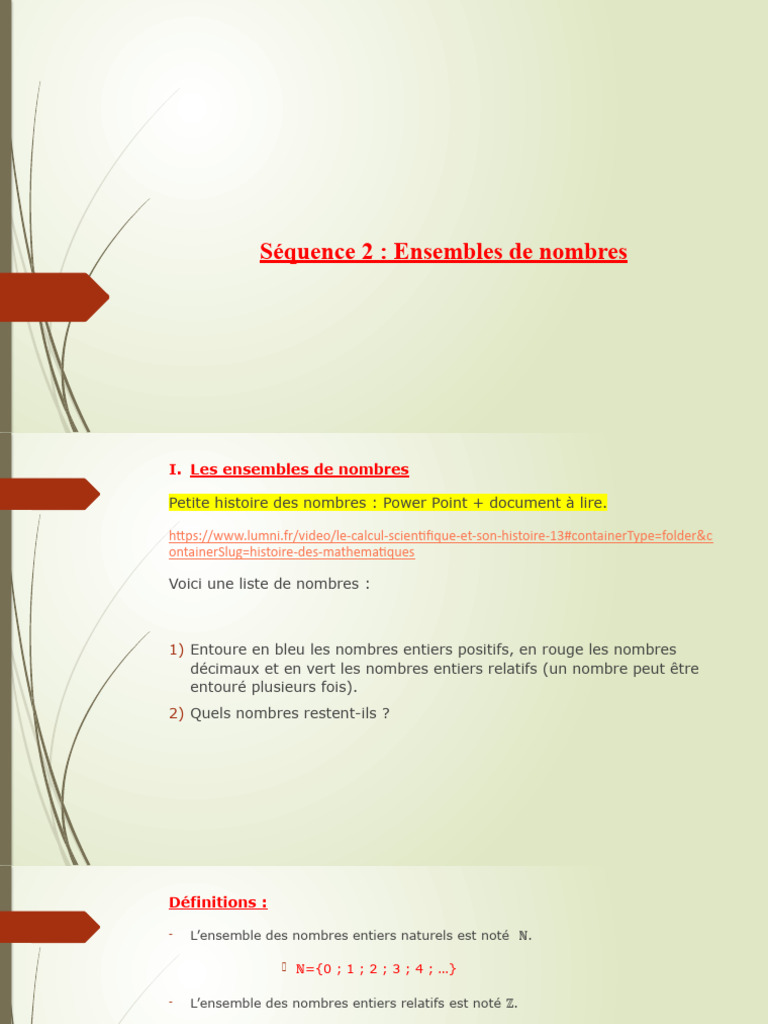 Présentation Cours Ensembles de Nombres | PDF | Ensemble (Mathématiques ...