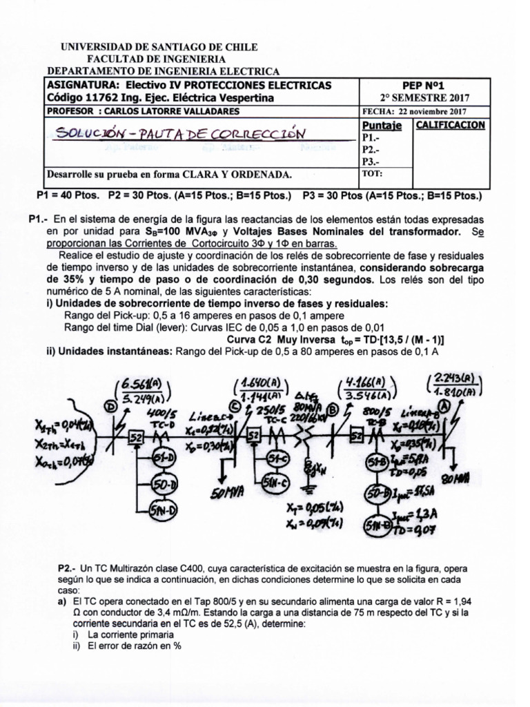 Solucion PEP-1 Protecc Vesp 2°sem-2017001 | PDF | Energia electrica | Ingeniería Electrónica
