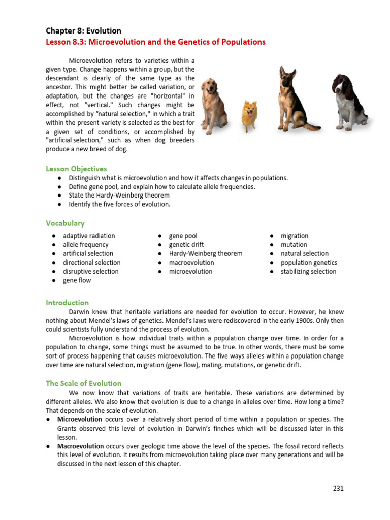 8 3 Microevolution And The Genetics Of Populations Pdf Evolution Natural Selection