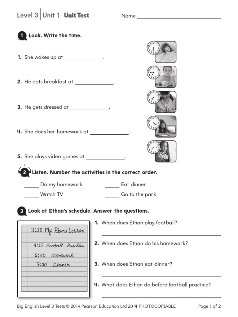 Level 3 Unit 1 Test: Daily Activities | PDF