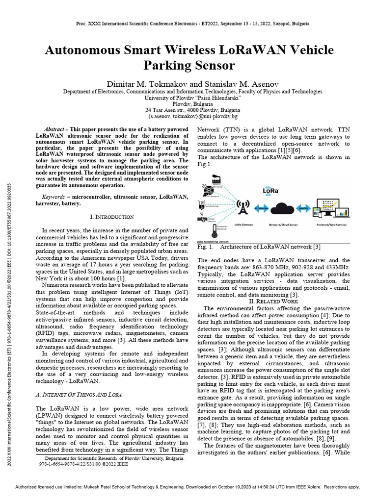 Autonomous Smart Wireless LoRaWAN Vehicle Parking Sensor | Download ...