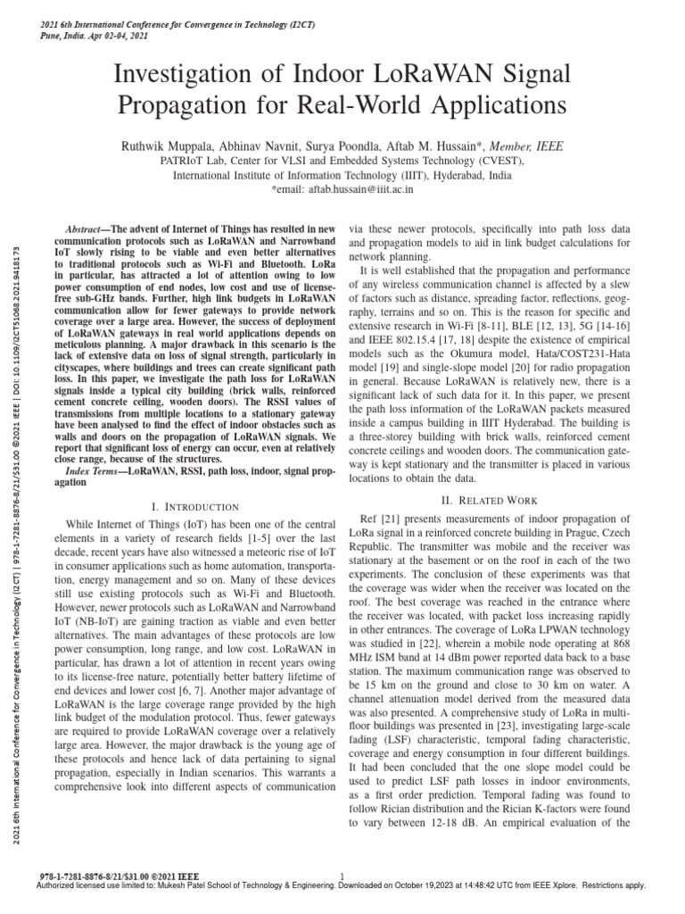 Investigation Of Indoor Lorawan Signal Propagation Pdf Computer Network Wi Fi