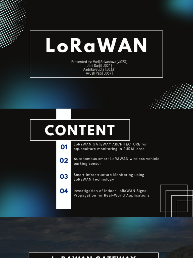 Lorawan: Presented By: Varij Srivastava (J023) Jimi Darji (J024) Aadrika Gupta (J033) Ayush Pati ...