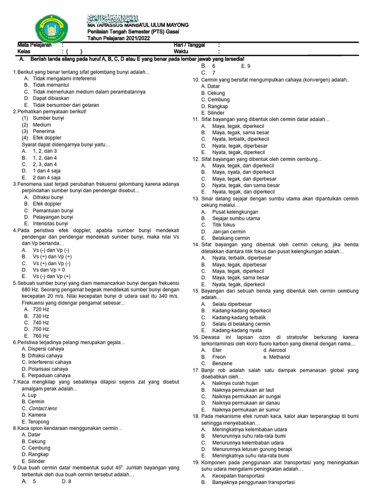 Soal Pas Ma Fis Xi | PDF