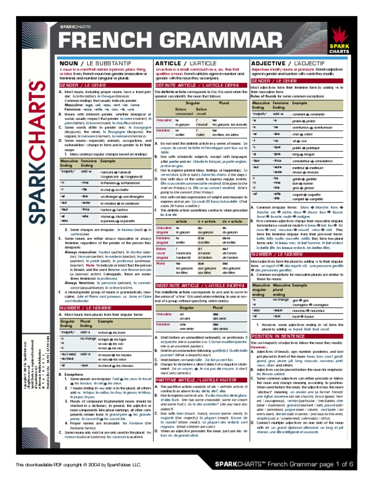 Spark Charts French Grammar | PDF