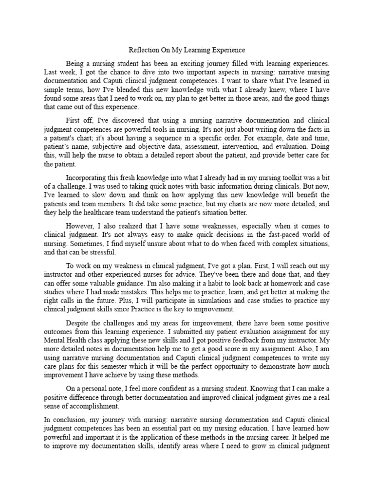 Reflection On My Learning Experience. | PDF | Nursing | Experience