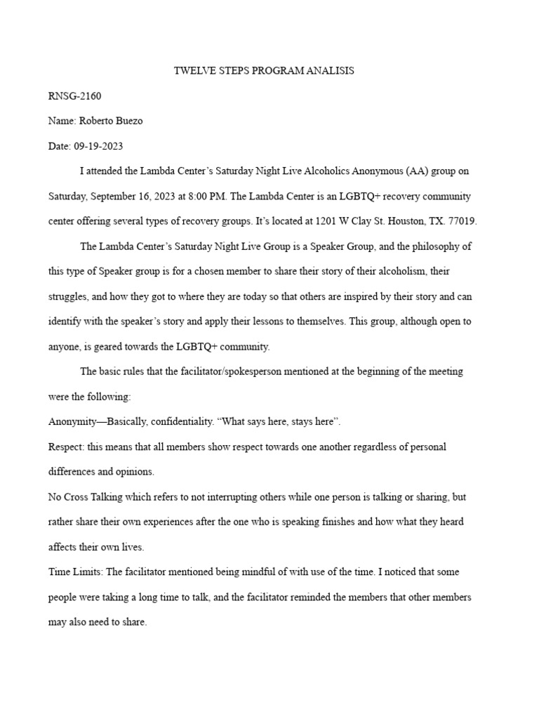 Twelve Steps Program Paper | PDF | Twelve Step Program | Alcoholics ...