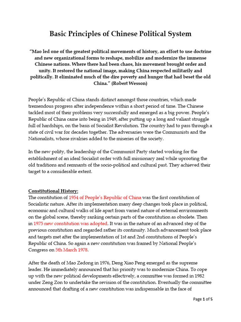 Basic Principles of Chinese Political System | PDF