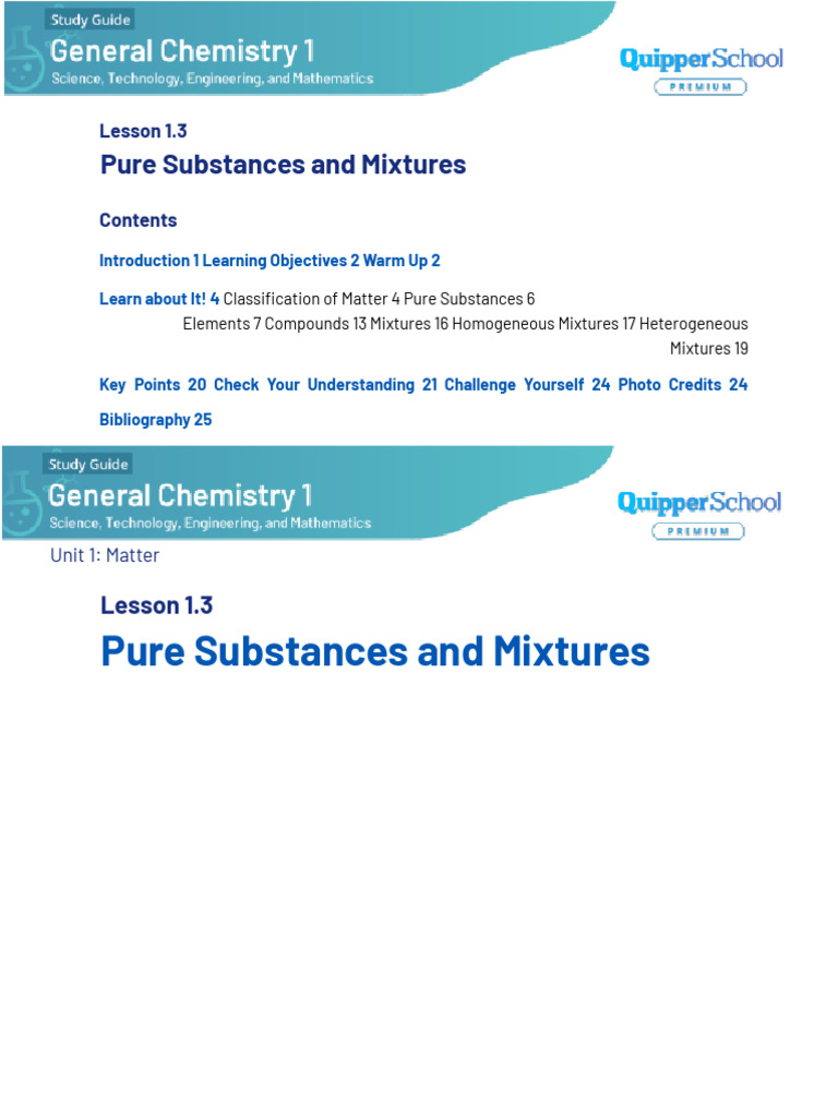 Pure Subtances and Mixtures | PDF | Mixture | Chemical Substances