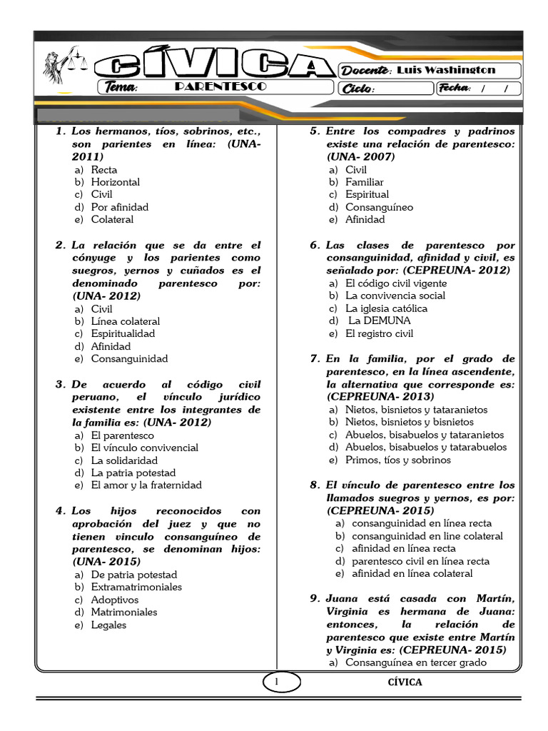 Parentesco: Tipos y Grados en Cívica | PDF