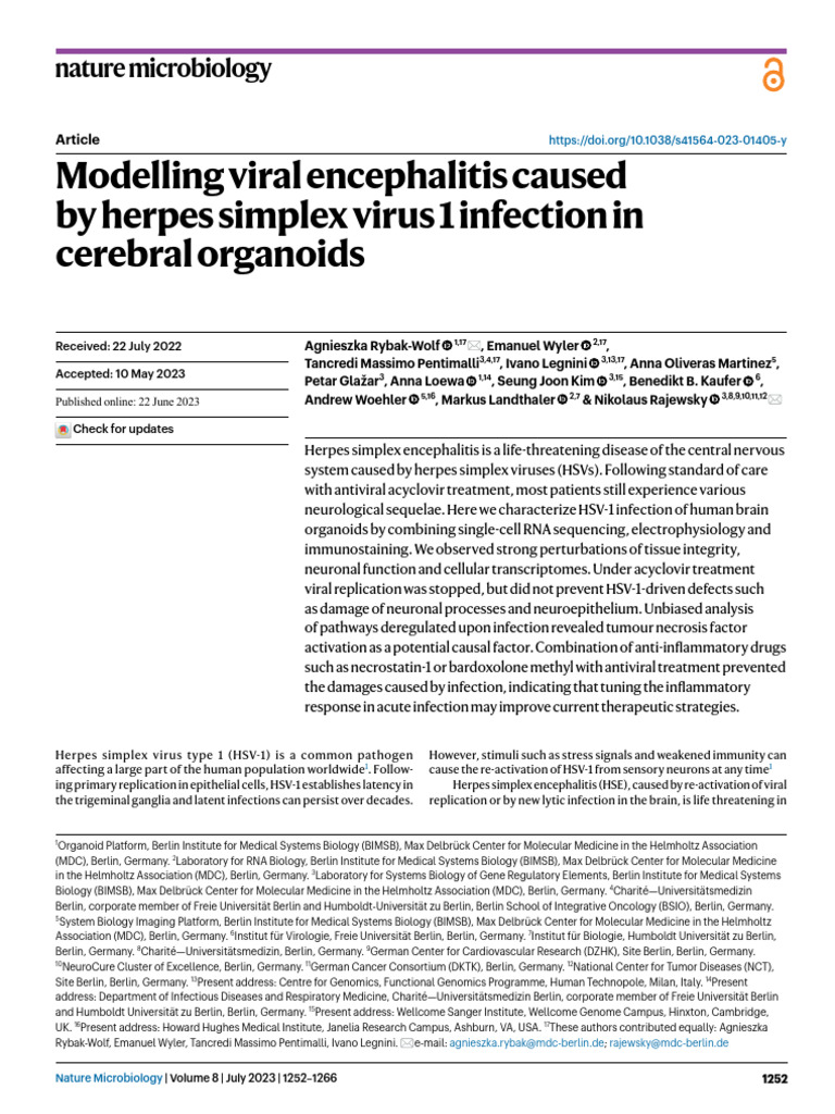 Modelling Viral Encephalitis Caused by Herpes Simplex Virus 1 Infection in Cerebral Organoids ...