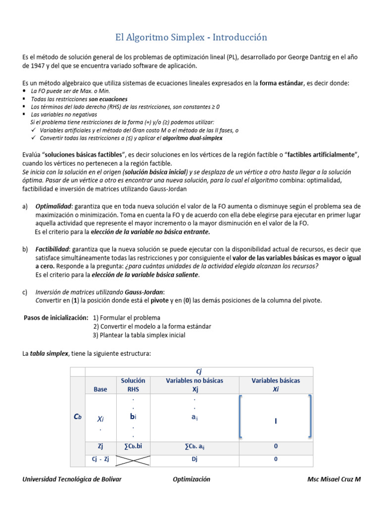 Optimización - El Algoritmo Simplex - Introducción | PDF | Optimización ...