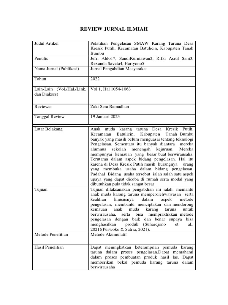 Tabel Review Jurnal Ilmiah | PDF