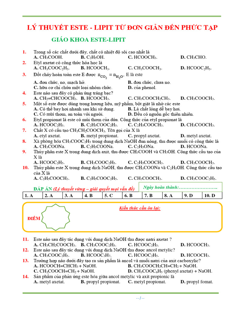 Lý Thuyết Este Lipit | PDF