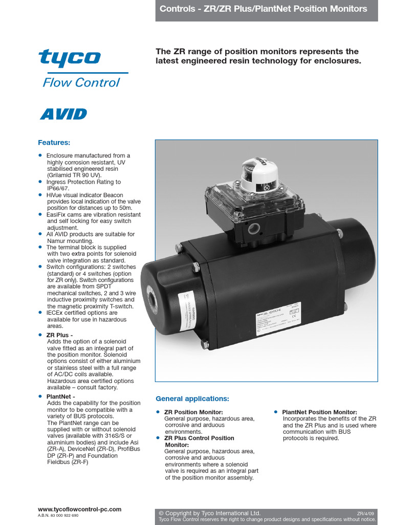 ZR - ZR Plus - PlantNet Position Monitors - Tyco Valves & Controls Home | PDF | Switch | Light ...