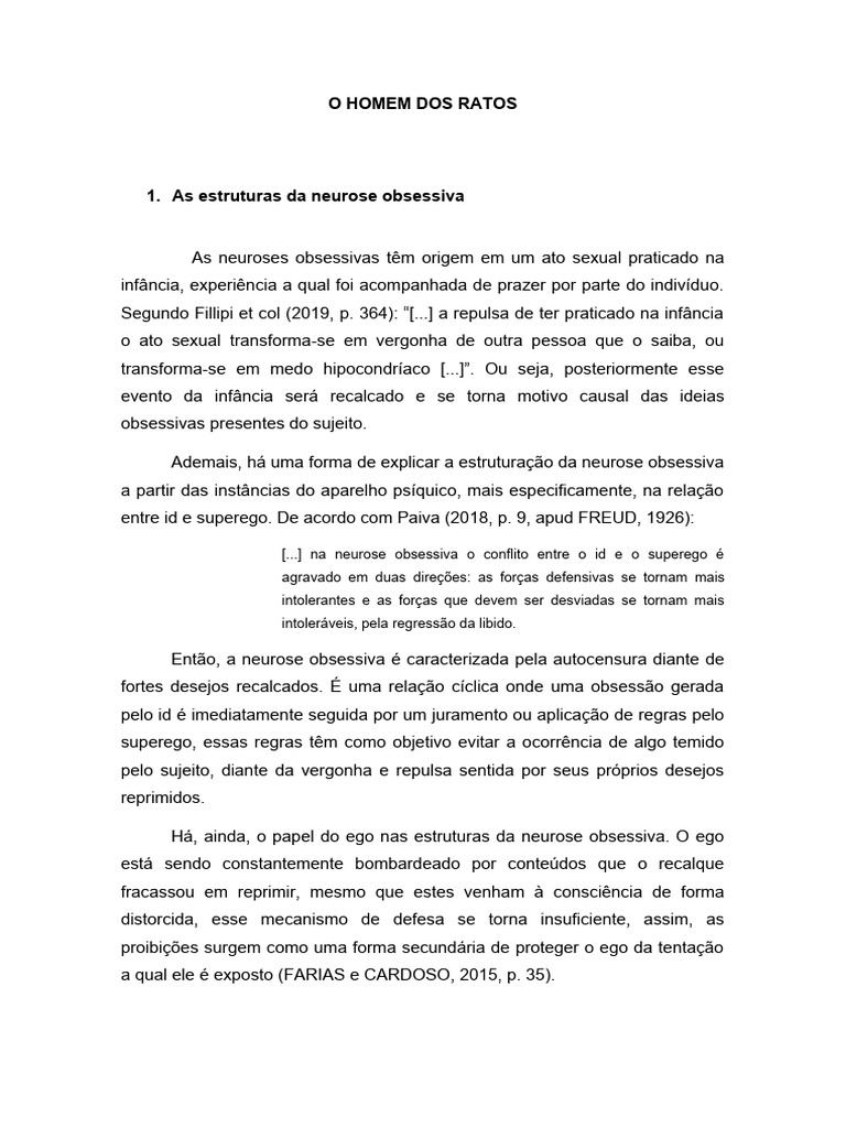 O HOMEM DOS RATOS - A Neurose Obsessiva | PDF | Autoimagem | Conceitos psicológicos