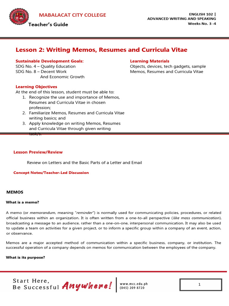 Writing Memos and Resumes Guide | PDF | Résumé | Memorandum