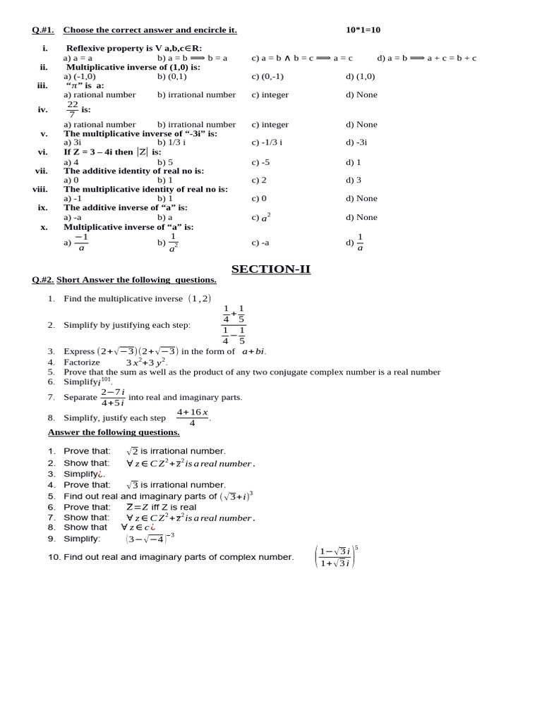 CH#1 | PDF | Complex Number | Rational Number