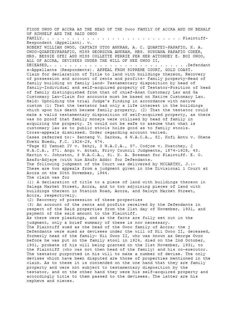 Owoo V Owoo | PDF | Will And Testament | Judgment (Law)